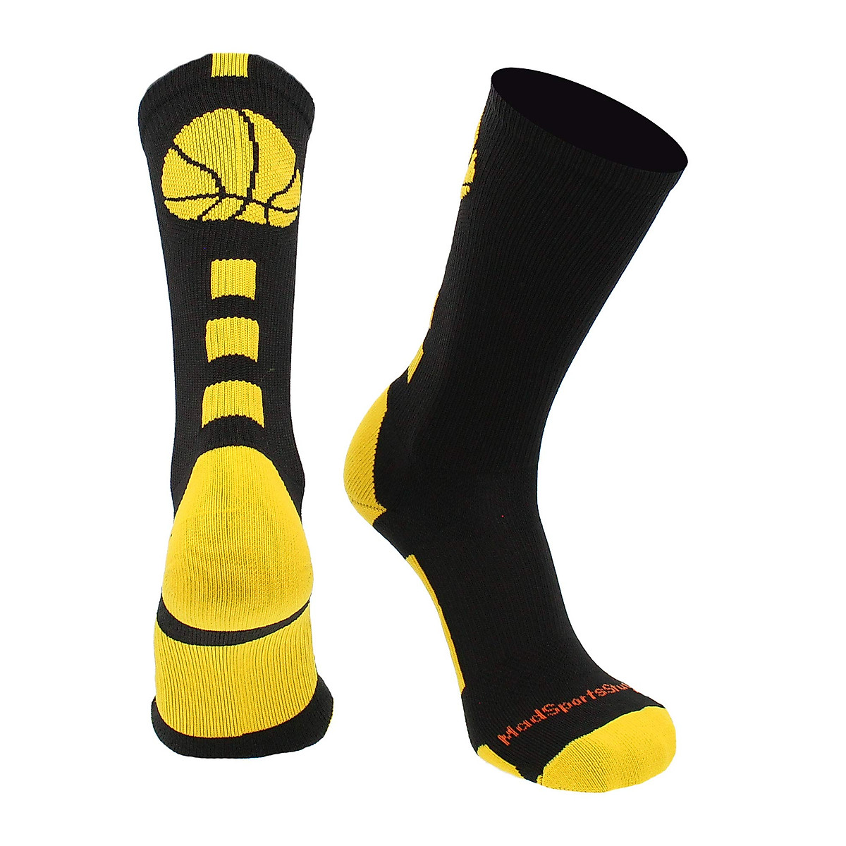 MadSportsStuff Basketball Logo Athletic Crew Socks, Medium - Black/Gold