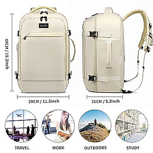 Asenlin 40L Travel Backpack for Women Men，17 Inch Laptop Backpack Flight Approved Luggage Carry On Water Resistant Computer Backpack for Weekender Overnight Large Daypack Beige