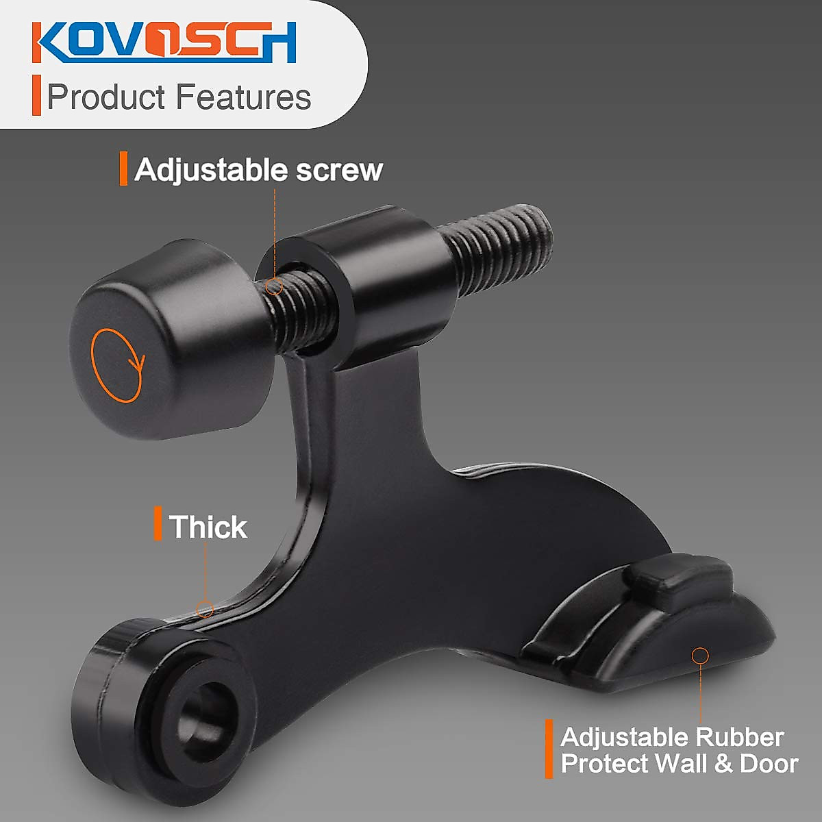 KOVOSCH 10 Pack Hinge Pin Door Stopper Black - Adjustable Heavy Duty Hinge Pin Door Stop with Black Rubber Bumper Tips