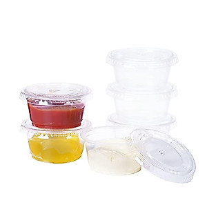 [500 sets - 2oz] Disposable Plastic Souffle/Portion Cups with Lids Bulk Perfect for Shot Glasses, Condiments, Toppings, Dressings, Sampling