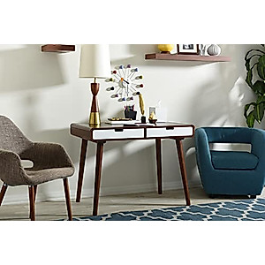 BAXTON STUDIO Casarano Two-Tone Finish 2 Drawer Wood Home Office Writing Desk, Dark Walnut/White