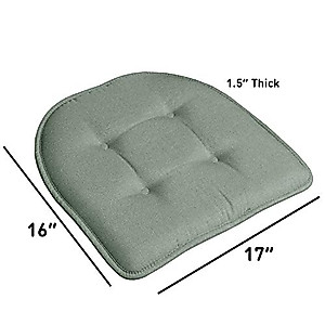 Sweet Home Collection Chair Cushion Memory Foam Pads Tufted Slip Non Skid Rubber Back U-Shaped 17" x 16" Seat Cover, 6 Count (Pack of 1), Scuba Green