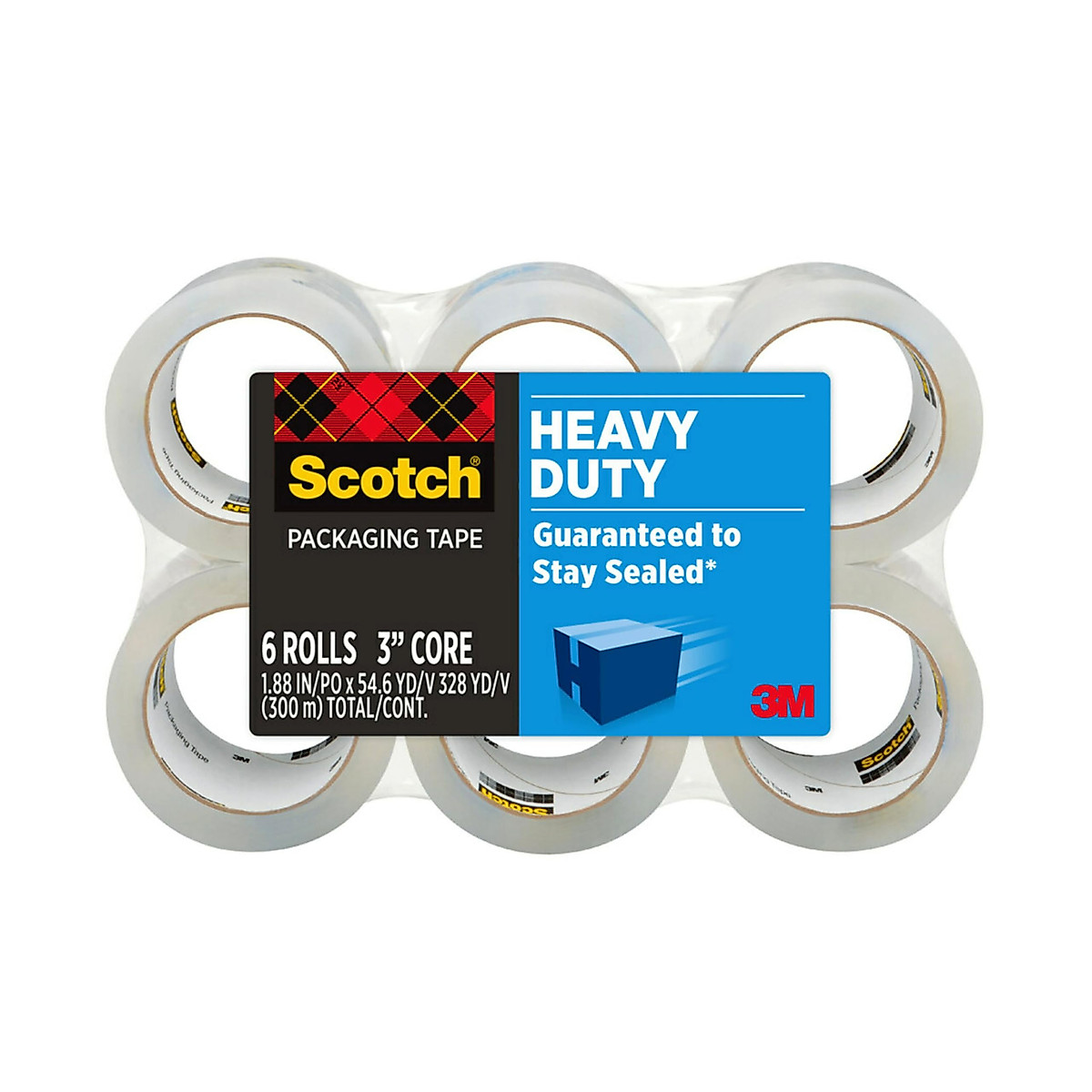 Scotch Heavy Duty Shipping Packaging Tape, 1.88" x 54.6 yd, 3" Core, Clear, Great for Packing, Shipping & Moving, 6 Rolls (3850-6)