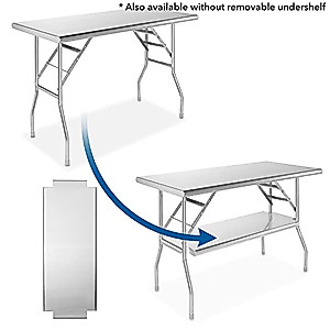 GRIDMANN Stainless Steel Folding Table 48 x 24 Inch with Under Shelf, NSF Kitchen Prep & Work Table