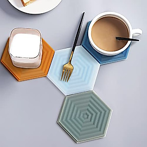 HOMKULA Silicone Coasters for Drinks - Coasters for Coffee Table, Drink Coasters for Wooden Table, 10mm Thick, Stain-Resistant, Non-Absorbent, Dishwasher Safe, Hexagon, Set of 6