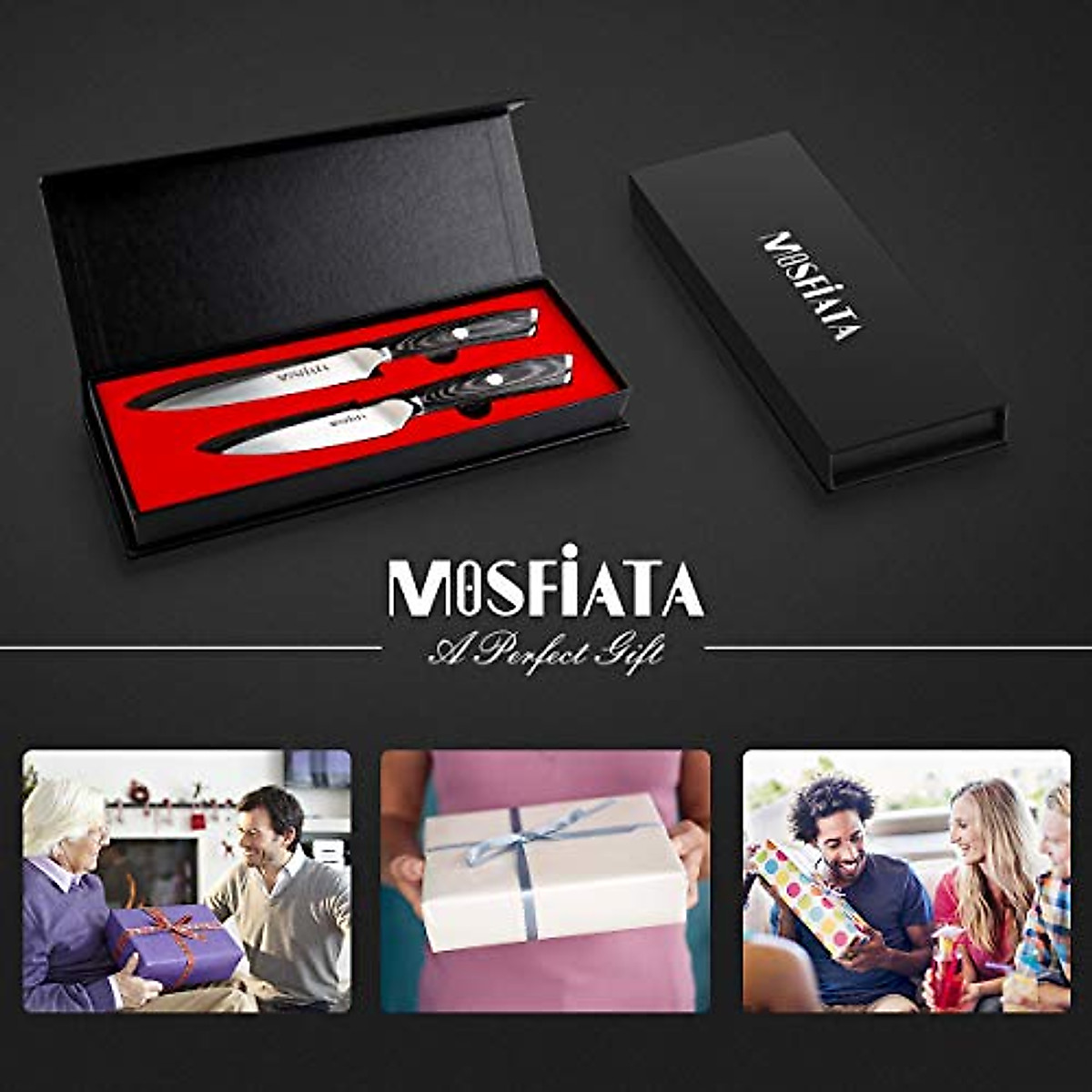 MOSFiATA 5” Chef Knife and 3.5" Fruit Knife Set with Knife Sheath, German High Carbon Stainless Steel EN.4116 with Micarta Handle and Gift Box for Vegetable and Fruit Cutting