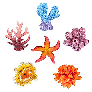 UEETEK 6 Pcs Multicolor Aquarium Decor Artificial Sea Star Fake Coral Hiding Ornament for Fish Tank Decoration (Random Style)