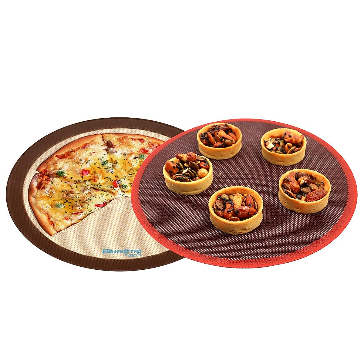 Bluedrop Round Silicone Baking Mats and Perforated Baking Sheet Sets For Toaster Oven Liners Pizza Tarlets Bread Cooking Sheets Air Fryer Non Stick Baking Mats Pack of 2