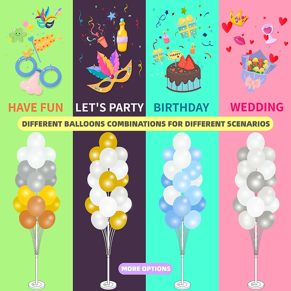 Balloon Column Kit Set of 2 With Confetti Balloons Included - with Base, and Pole,Balloon Tower Backdrop Decoration for Wedding, Baby Shower, Birthday Party, or Bachelorette Parties (Black Gold)
