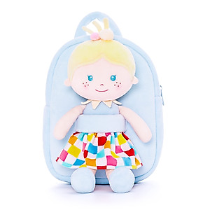 Onetoo Toddler Kids Backpack with Soft Baby Dolls in Plaid Dress 9.5"
