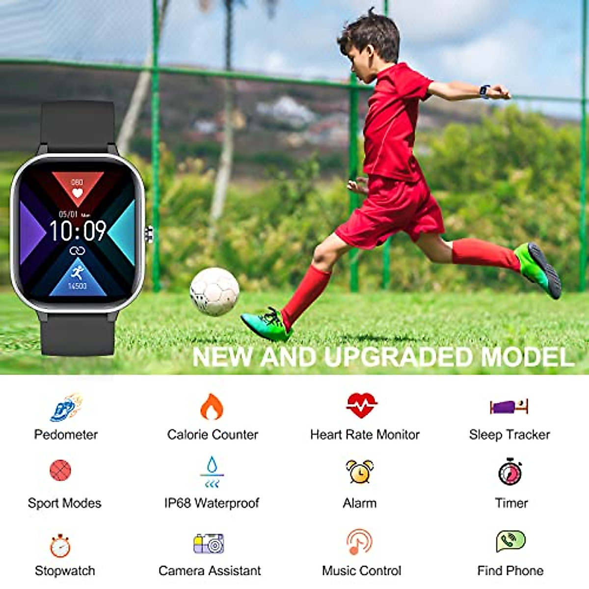 ZURURU Kids Smart Watch with 1.4" DIY Watch Face 19 Sport Modes, Waterproof Fitness Tracker Watch with Pedometer, Step Calorie Counter, Sleep Heart Rate Monitor Gift for Girls Boys Teen