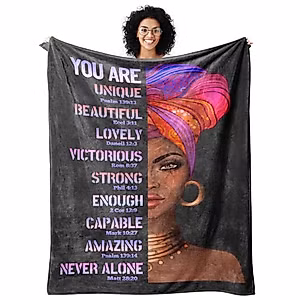 African American Woman Throw Blanket Ultra Soft Warm Cozy Lightweight Microfiber Blankets Flannel Sherpa Fuzzy Fluffy Plush Throws for Sofa Couch Bedding All Season 60"x50"
