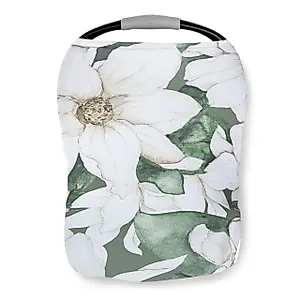 Pobi Baby Premium Multi-Use Cover - Nursing Cover, Baby Car Seat Covers, Shopping Cart, High Chair, and Breastfeeding Cover - Ultra-Soft, Stretchy, Floral Scarf for Baby and Mom (Zephyr Magnolia)