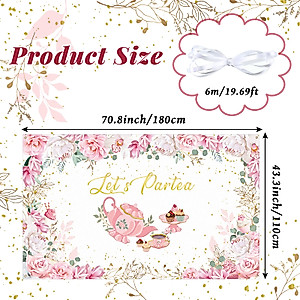 Let's Partea Tea Party Birthday Backdrop Tea Party Banner Decorations Tea Party Picture Background for Baby Shower Birthday Party Decorations Photo Booth (White, 6 x 3.6 ft)
