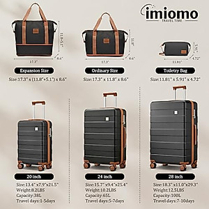 imiomo Carry on Luggage, 20 IN Carry-on Suitcase with Spinner Wheels, Hardside 3PCS Set Lightweight Rolling Travel Luggage with TSA Lock(20"/Black)