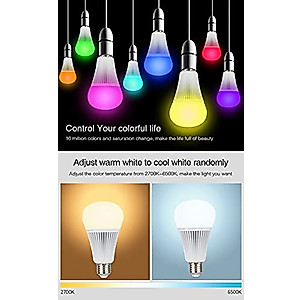 LGIDTECH FUT012 9W RGBWW Smart WiFi 2.4GHz LED Light Bulb RGB+CCT Color Changing & Temperature Adjustable with Memory.Remote and Gateway Hub for Smartphone APP Control All is Sold Separately