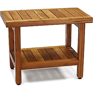 AquaTeak The Original 24" Spa Teak Shower Bench with Shelf