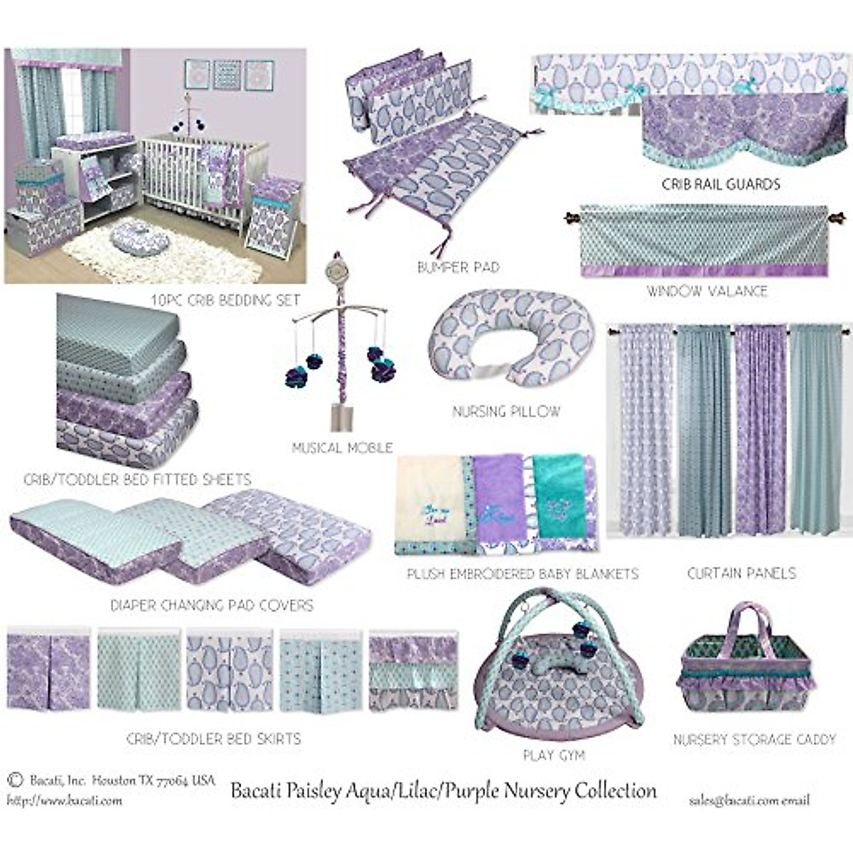 Bacati Isabella Girls Paisley Baby Activity Gym with Mat, Lilac/Purple/Aqua