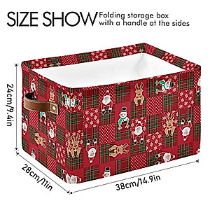 senya Christmas Basket, Large Foldable Christma Storage Basket with Handles Christmas Snowman Santa Snowflake Fabric Collapsible Storage Bins Organizer Bag for Toy Storage