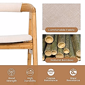 Giantex Accent Chair Set of 2, Bamboo Painted Surface Upholstered Comfy Reading Chair with Anti-Slip Foot Pads, Curved Backrest, Arm Lounge Chair for Bedroom, Living Room, Office, Natural