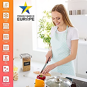 Mueller Airtight Storage Food Container Set with Lids – 12-Piece, Kitchen & Pantry Organization and Storage, Dishwasher, Freezer and Microwave Safe – 12 Labels, 4 Measuring Cups and Marker, White