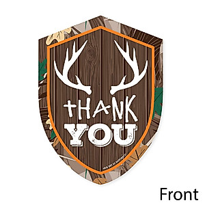 Big Dot of Happiness Gone Hunting - Shaped - Deer Hunting Camo Baby Shower or Birthday Party Thank You Note Cards with Envelopes - Set of 12