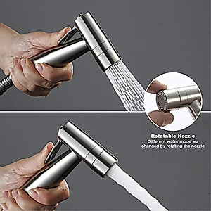 Handheld Bidet Sprayer for Toilet, 2 Mode Water Cloth Diaper Sprayer Set Stainless Steel Toilet Mount Bathroom Bidet Sprayer Kit with Holder for Feminine Hygiene,Stainless Steel Hose(Spring Hose)
