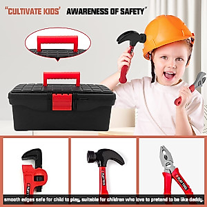 HYRENEE Kids Tool Set – 48 Piece Toddler Tool Set with Electronic Toy Drill& Tool Box,Pretend Play Toys for Kids,Construction Kits Toys for Kids Ages 3 4 5 Years Old, Toddler Boy Toys