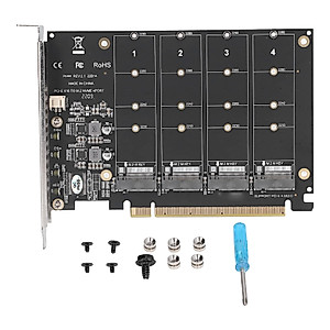 M.2 NVME SSD to PCIE X16 Adapter, LED Indicator Supports PCIE 3.0, 4.0 Transfer Protocol, 4 Port SSD Array Card, 4X32gbps Soft Attack Cards No Disk Drop