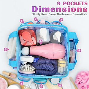 Fiodrimy Mesh Shower Caddy Portable for College Dorm Room Essentials, Hanging Shower Caddy Tote Bag Basket with 8 Pockets, Quick Dry Shower Bag for Bathroom (Tie Dye)