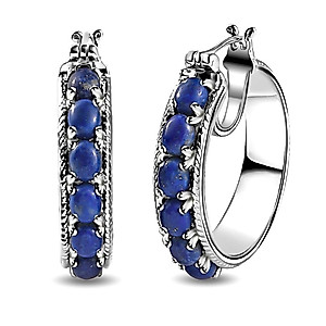 Shop LC Lapis Lazuli Earrings - Platinum Plated Lapis Hoop Earrings - Blue Lapis Hoops for Women Costume Jewelry for Women Birthday Gifts for Women