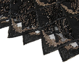 VVMCURVE Women's Sequin Fringe 1920 Short Prom Dress Sequins Art Deco Cocktail Gatsby Party Dress with Short Sleeve (Large, Black)