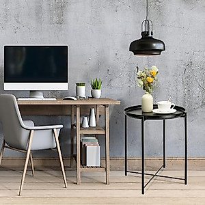 danpinera Metal Side Table, Black Side Table for Small Spaces Outdoor Patio Side Table Round Metal Coffee Table Waterproof Removable Tray Table for Living Room Bedroom Balcony Office Black, Set of 2