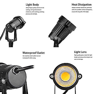 POWSTRO K 5w Lawn Flood Light, COB LED Floodlight Outdoor Led Spotlight for Garden, US Plug COB LED Lawn Light, Home Gardening Railing and Lawn Landscape Lighting, with Spike (Warm Light)
