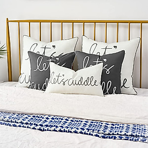 Sanmetex Let's Cuddle Decorative Lumbar Pillow Cover 12x20 Inches, Embroidery Rectangle Grey Throw Pillow Case for Bed, Bedroom, Livingroom. (30x50cm).