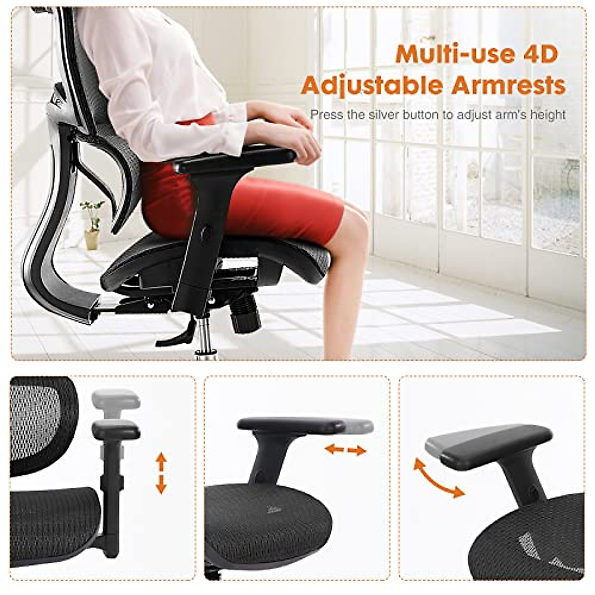 Ergonomic Office Chair,Large High Back Office Chairs Ergo3D Rolling Desk Chair with 4D Adjustable Armrest,3D Lumbar Support,Adjustable Headrest,Breathable Mesh Computer Gaming Executive Swivel Chairs