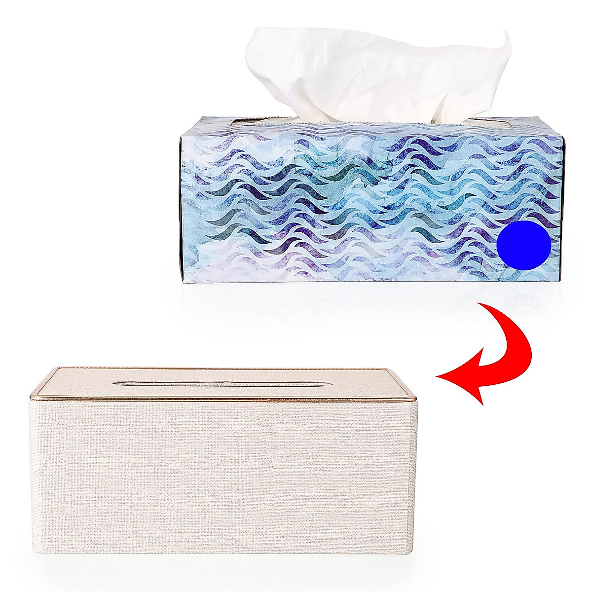 Sumnacon Rectangular Linen Tissue Box Cover - Stylish Tissue Box Holder with Magnetic Bottom, Decorative Tissue Box for Bathroom Toilet Vanity Night Stand Table Countertop Office, Beige Linen Texture