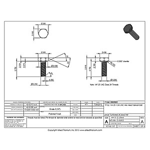 Allied Titanium 0000987, (Pack of 20) 1/4-20 X 3/4 UNC Titanium Hex Head Bolt, Grade 2 (CP)