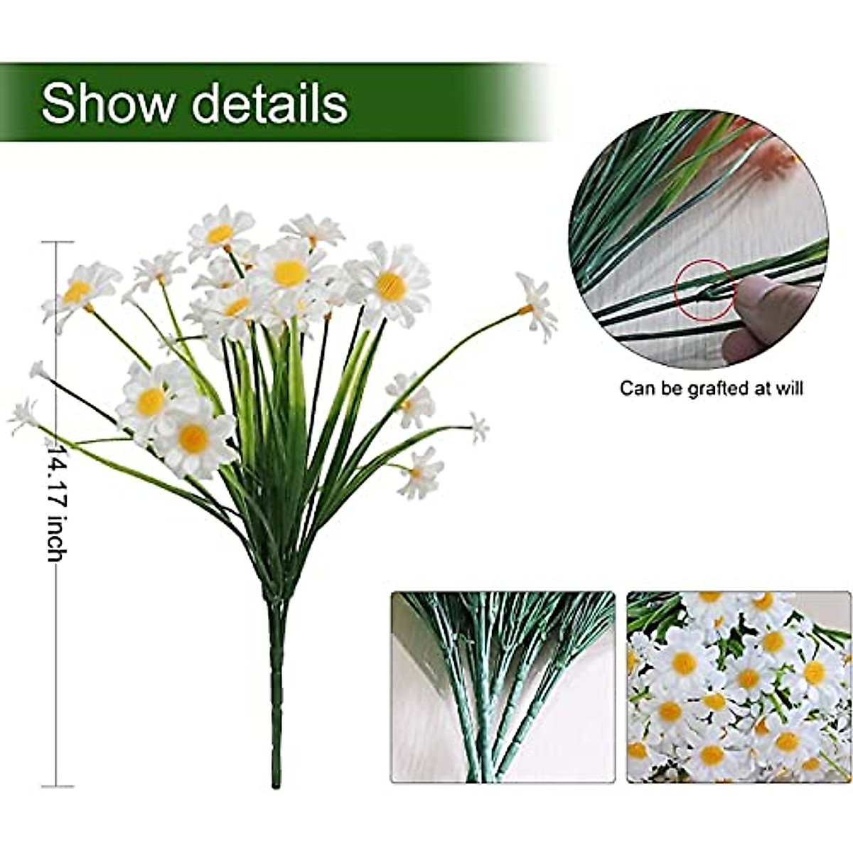 Artificial Flowers 6 Pack White Daisy Fake Flowers UV Resistant Greenery Shrubs Plants Indoor Outside Hanging Planter Home Office Garden Yard Window Box Wedding Decor