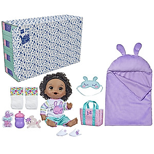 Baby Alive Bunny Sleepover Baby Doll, Bedtime-Themed 12-Inch Dolls, Sleeping Bag & Bunny-Themed Doll Accessories, Toys for 3 Year Old Girls and Boys and Up, Black Hair (Amazon Exclusive)