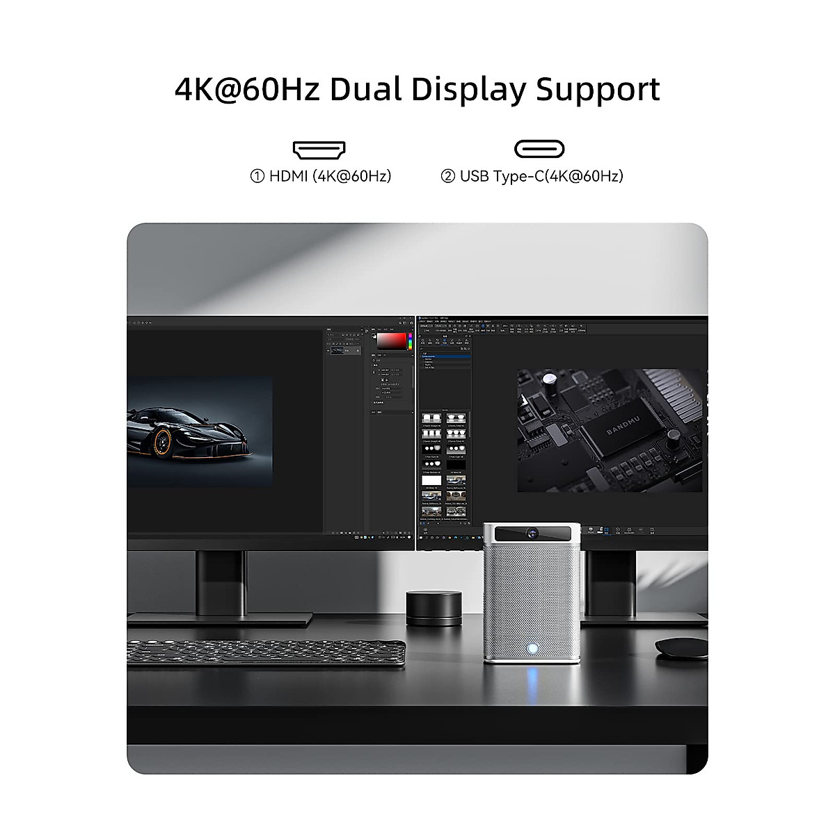 MINISFORUM MC560 Mini PC AMD Ryzen 5 5625U 6C/12T Office Desktop Computer, DDR4 32G RAM+512G PCIe SSD, HDMI/USB-C 4K@60Hz Output with QHD Camera, Dual Speaker and Dual Mic Micro PC