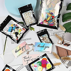 120 PCS Smell Proof Mylar Bags Resealable Holographic Packaging Pouch with Clear Window for Food Eyelash Jewelry Candy Electronics Storage, 4 Sizes (Black) (BLACK)