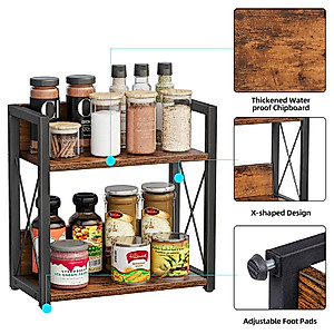 Giikin Counter Shelf Organizer, 2 Tier Kitchen Spice Rack for Countertop, Wood Coffee Counter Organizer for Home (Rustic Brown)