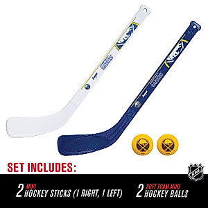 Franklin Sports Buffalo Sabres NHL Mini Hockey Stick Set - NHL Team Knee Hockey Stick and Ball Set - Two Players - Great Toy for Kids