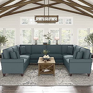 Bush Furniture Hudson U Shaped Sectional Couch, 125W, Turkish Blue Herringbone