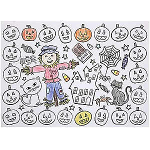 Iconikal Color-Your-Own 2-Sided Reversible Disposable Paper Place Mats, Happy Halloween, 14 x 10-Inches, 22-Count