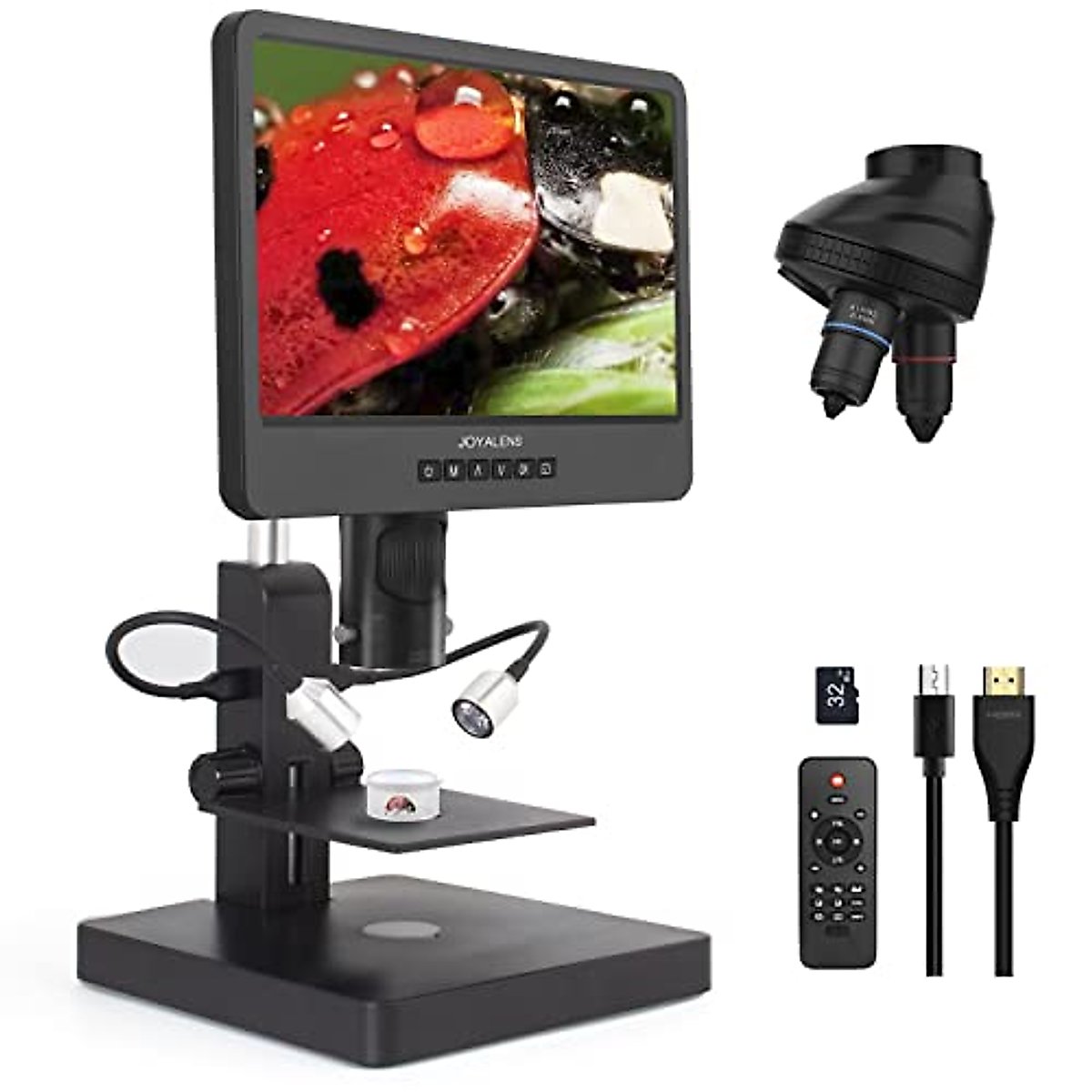 JOYALENS JL249PS 3 Lenses 10 Inch HDMI LCD Digital Microscope, UHD 4000× 24MP Biological Microscope with Prepared Slides, Coin Microscope for Full-Size Coins Error Coins, PC/TV Compatible, 32G Card