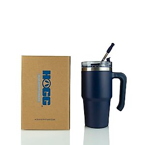 Hogg 20oz Grippy Tumbler with Removable Handle, Lid, and Stainless Steel Straw, DIY, Customizable, Double Wall Insulated Tumblers (Navy)