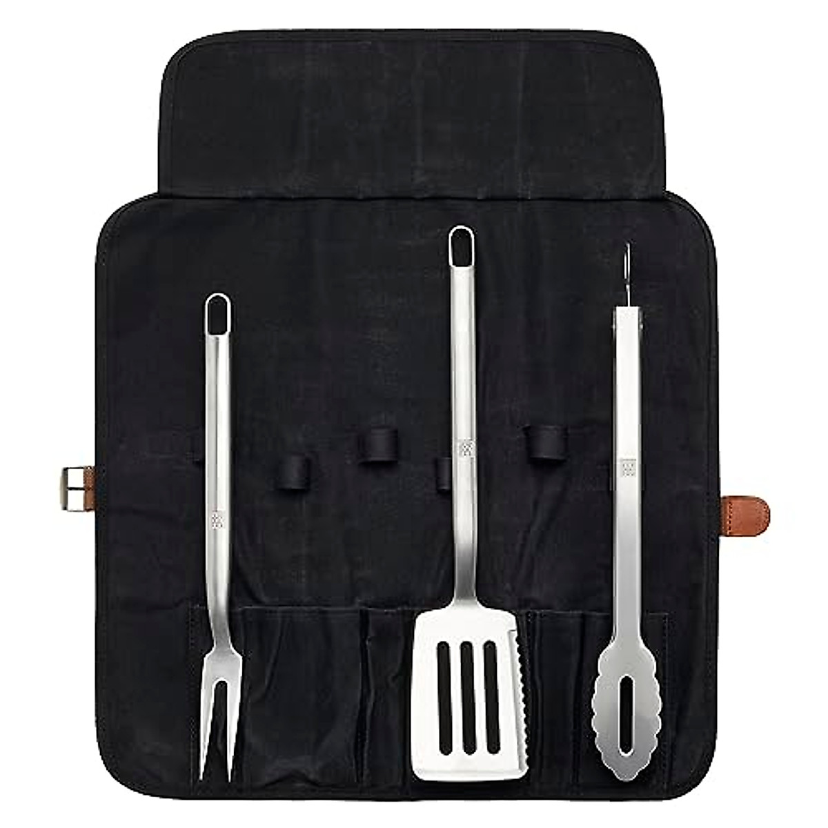 ZWILLING BBQ+ 4-pc Grill Tool Set, BBQ accessories, Grilling Gift Set, Set Includes Grill Spatula, Grill Tongs, Grill Fork and Chef's Tool Wrap, Stainless Steel, Dishwasher Safe