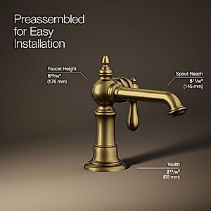 Kohler K-72762-9M-2MB Artifacts Single Handle Bathroom Sink Faucet, 1.2 GPM, Vibrant Moderne Brushed Brass